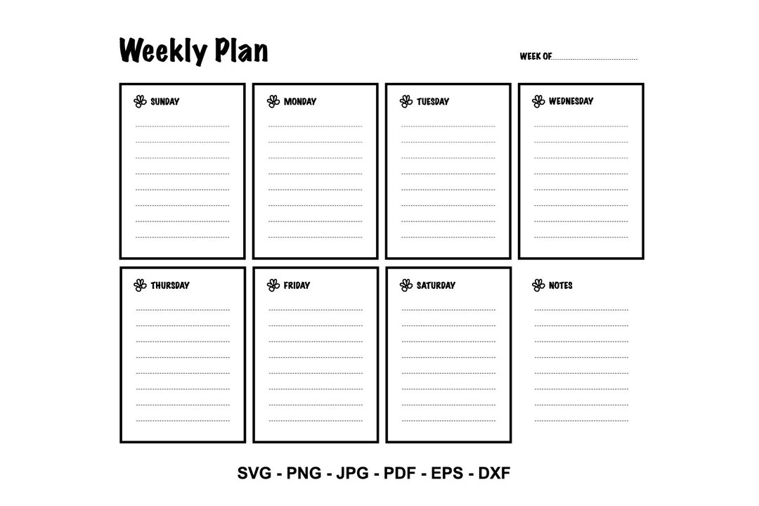 Weekly Plan SVG Cut File, Printable to Do List, Planner SVG, Notes SVG ...