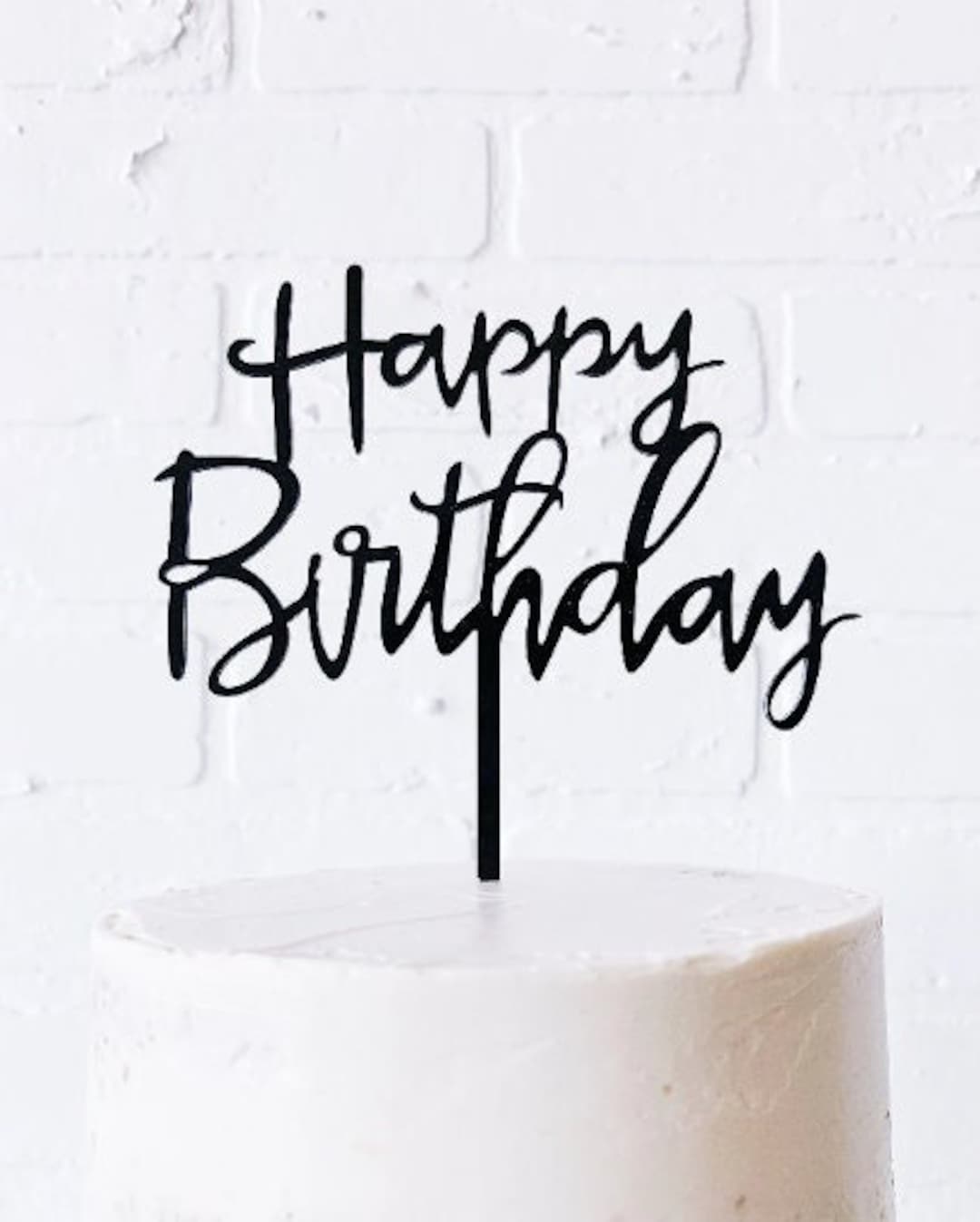 Black Cursive Happy Birthday Cake Topper - Acrylic | Party Decoration ...