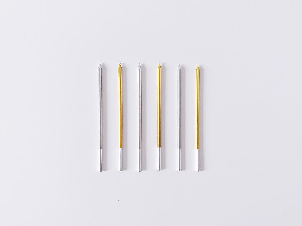 Slim Tall Gold and Silver Birthday Candles | Long Birthday Candles ...