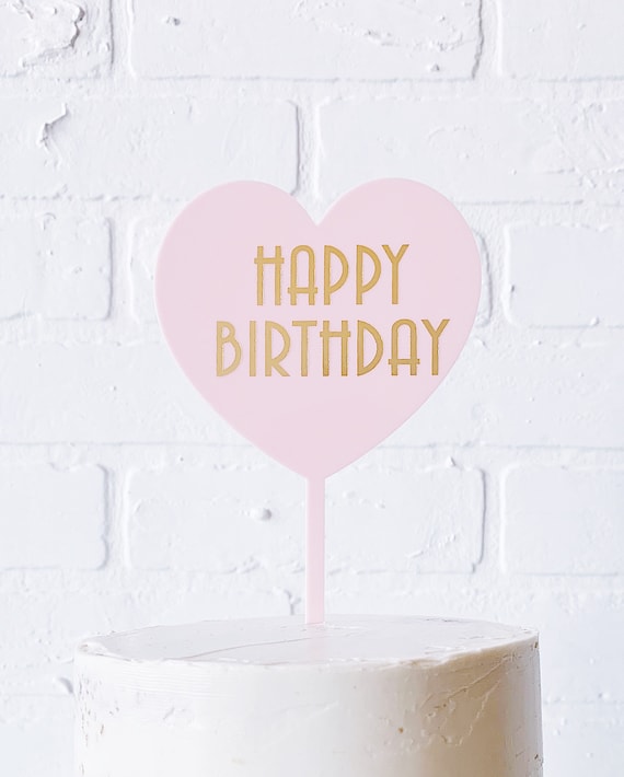 Pink Heart happy Birthday Cake Topper Pink Acrylic Party - Etsy