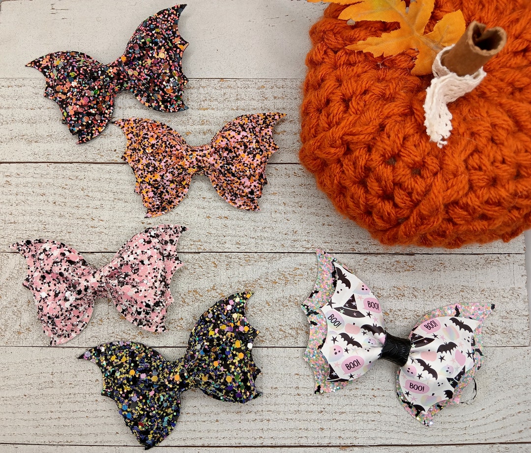 Glitter Bat Hair Bows, Halloween Hair Accessories, Bat Bows on Clips ...