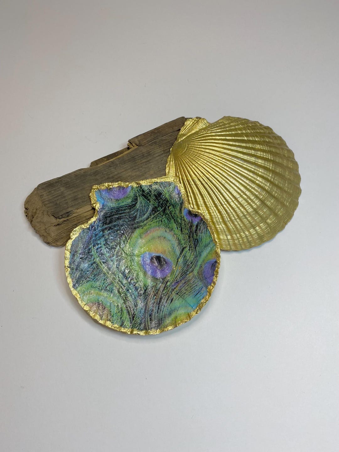 Scallop Shell, Trinket Dish, Decoupage Scallop, Peacock Art Nouveu, Sea ...