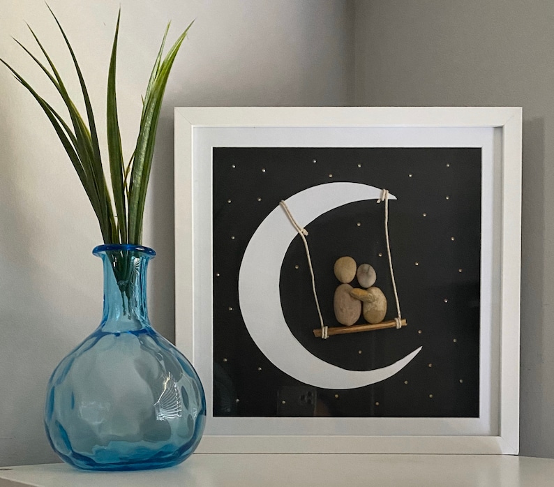 Moon Pebble Art, I Love You Gift, Stars Pebble Art, Stars & Moon Pebble ...