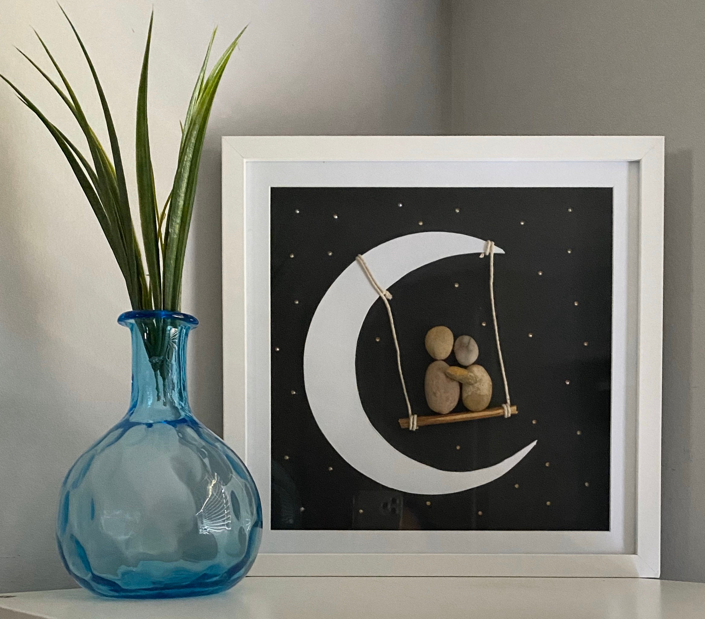 Moon Pebble Art, I Love You Gift, Stars Pebble Art, Stars & Moon Pebble ...