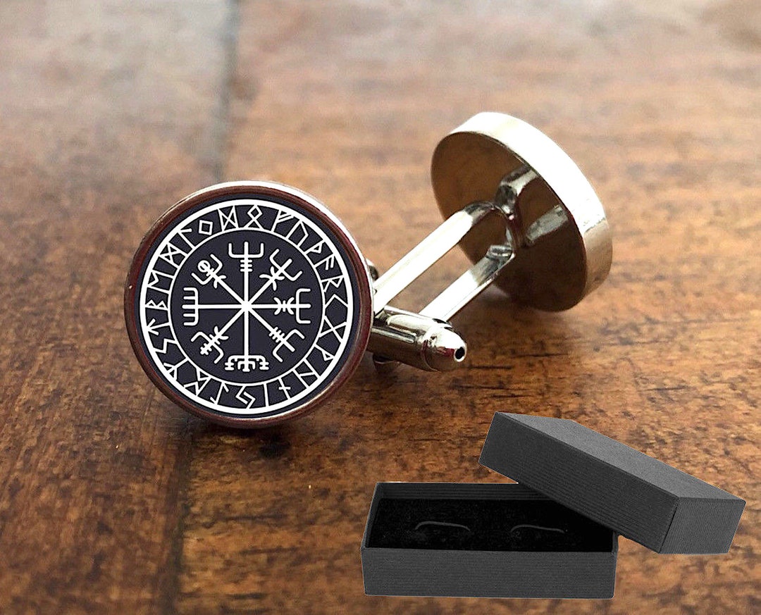 Viking Compass Nordic Rune Cufflinks - 16mm Rhodium Plate - Glass ...