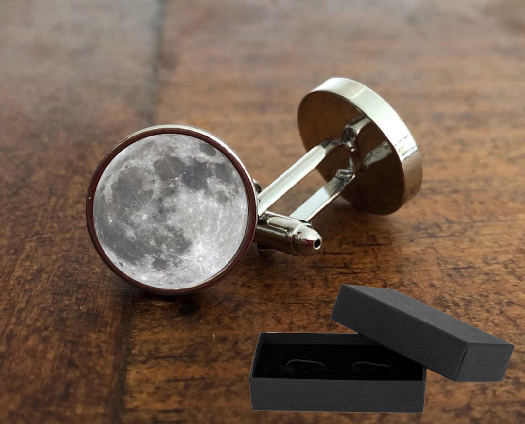 Full Moon Cufflinks - Free Box - Rhodium Plated 16mm Fathers Day ...