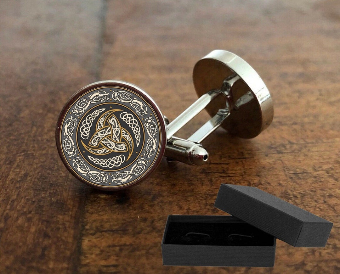 Celtic Triskelion Triskele Symbol Cufflinks - 16mm Rhodium Plate - Free Cufflink Box - Cabochon ...
