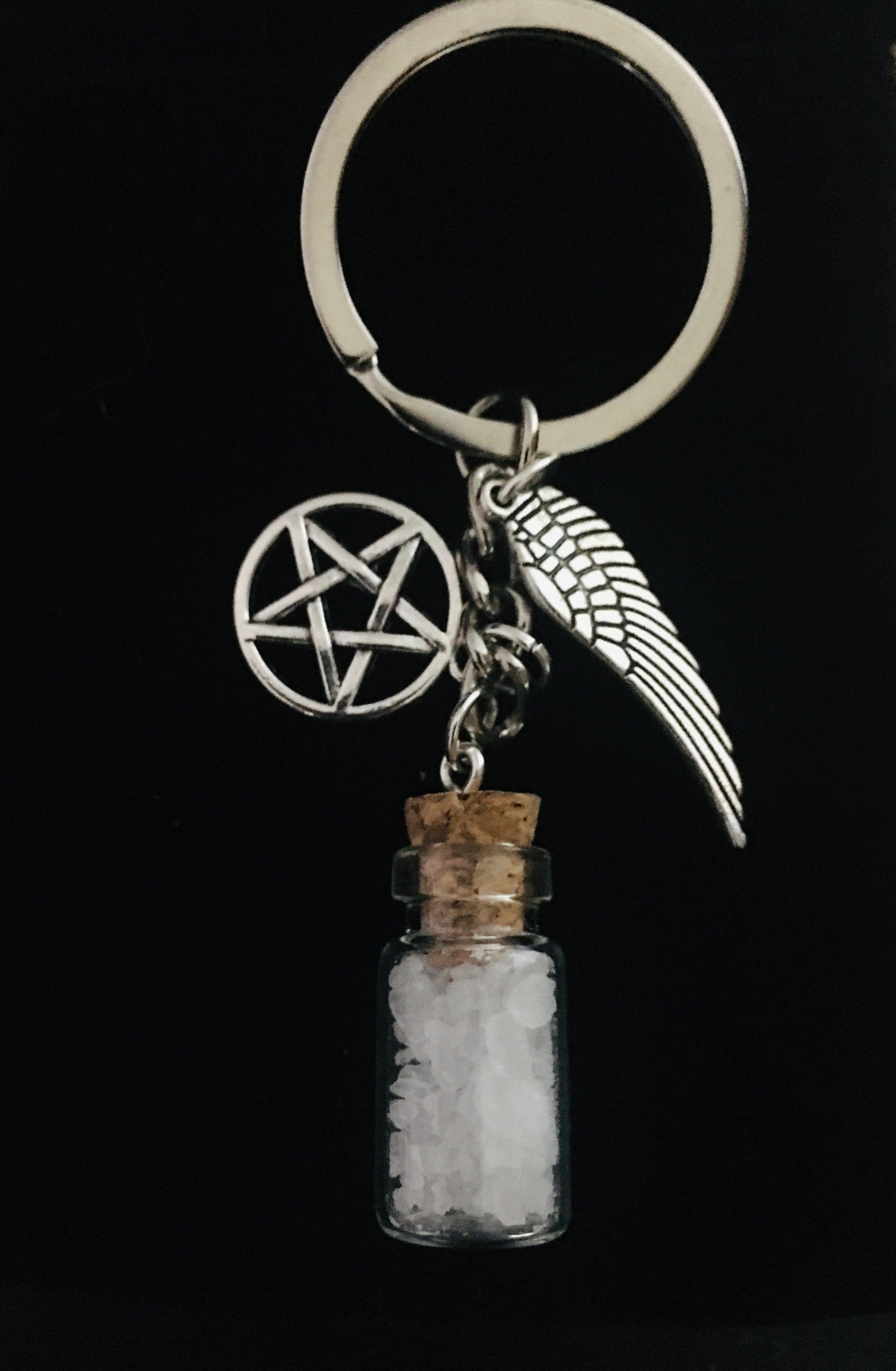 Supernatural Protection Keyring Chain Pentagram Angel | Etsy