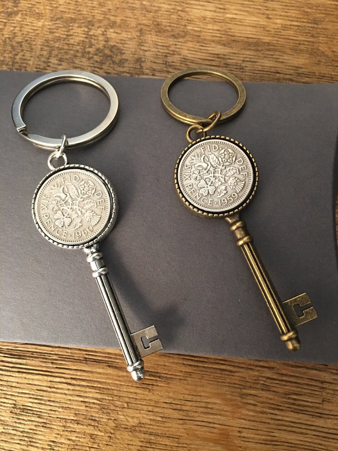 60th Birthday Keyring: 1965 Sixpence Coin, Silver/brass Pendant - Etsy
