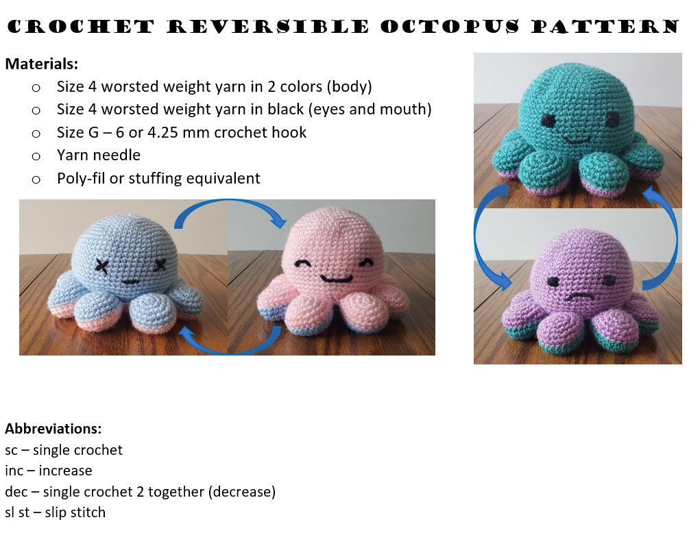Reversible Octopus Crochet Pattern PDF | Etsy