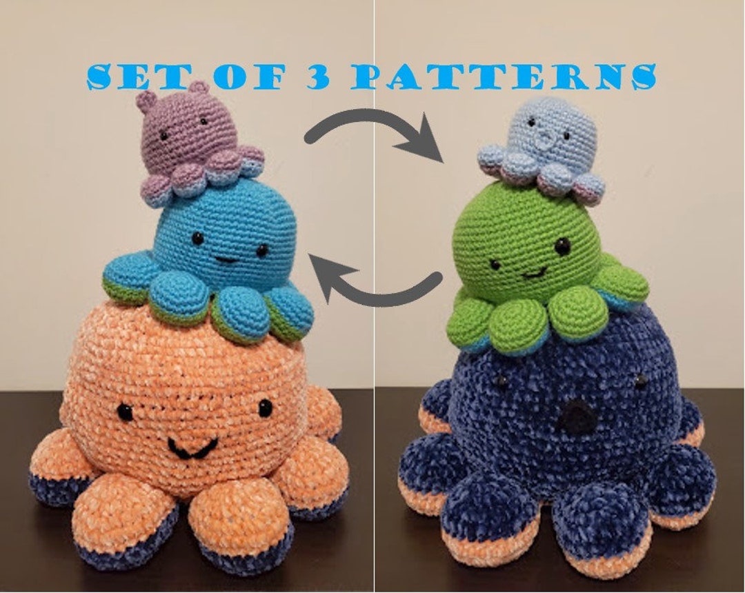 Set of 3 - Reversible Octopus Crochet Pattern PDF - Mini, Regular ...