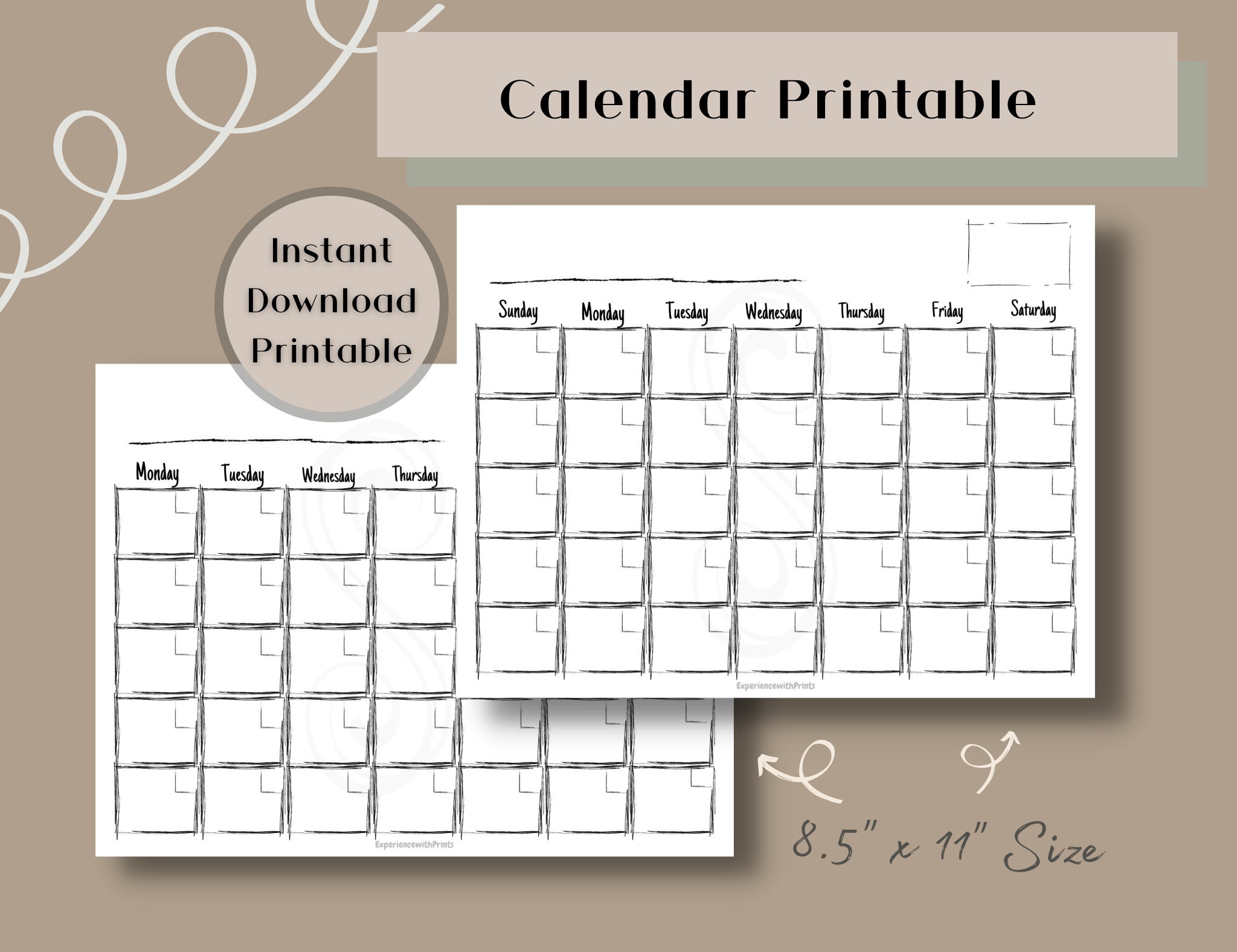 Printable | Undated | Blank Monthly Calendar | +FREEBIE Monthly Names ...