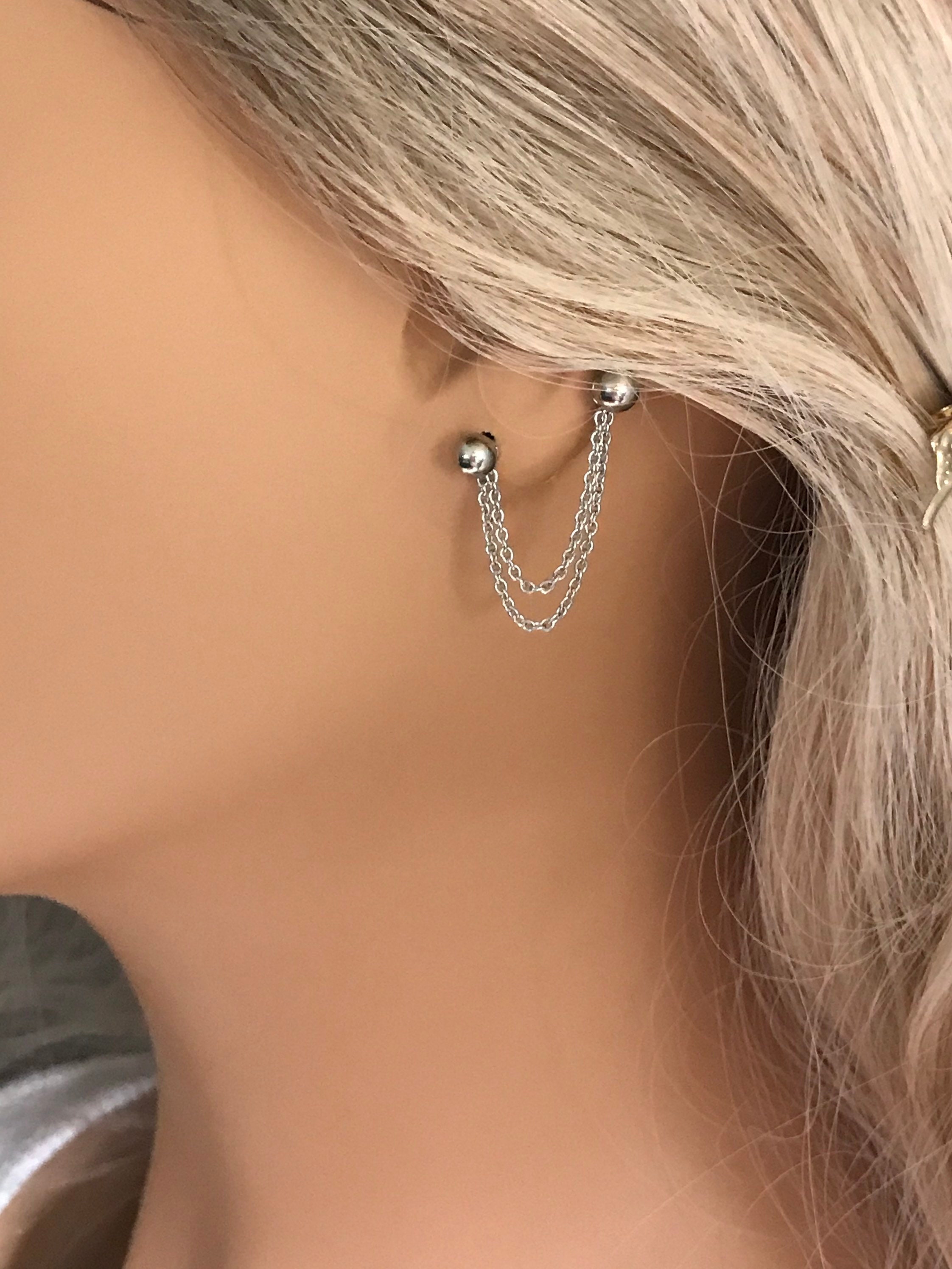 Ear Jacket Chain Nose Chain Double Earring Chain | Etsy