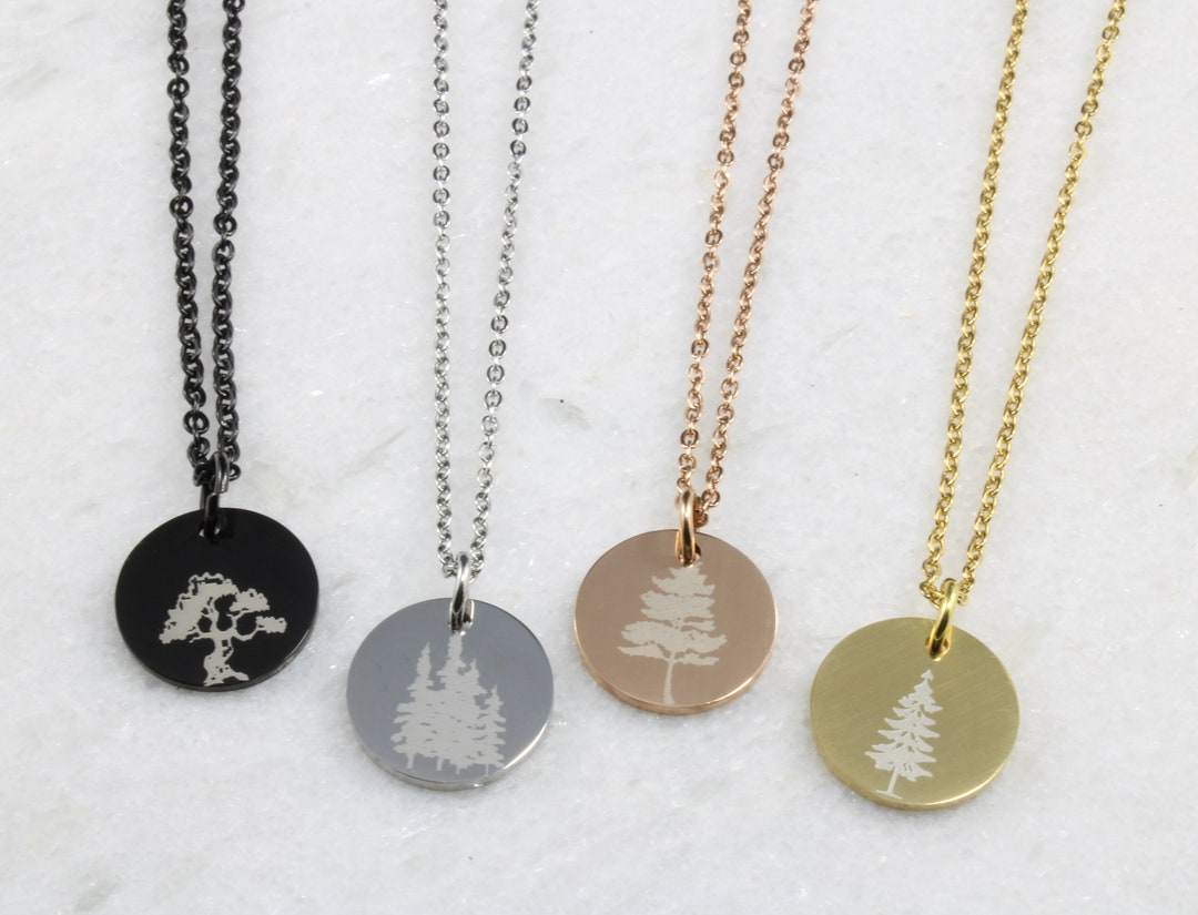 Engraved Tree Pendant Necklace - Pine Tree Necklace - Nature Wanderlust ...