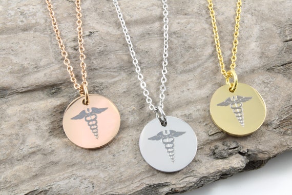 Caduceus Coin Necklace Medical Alert ID Bracelet Custom - Etsy