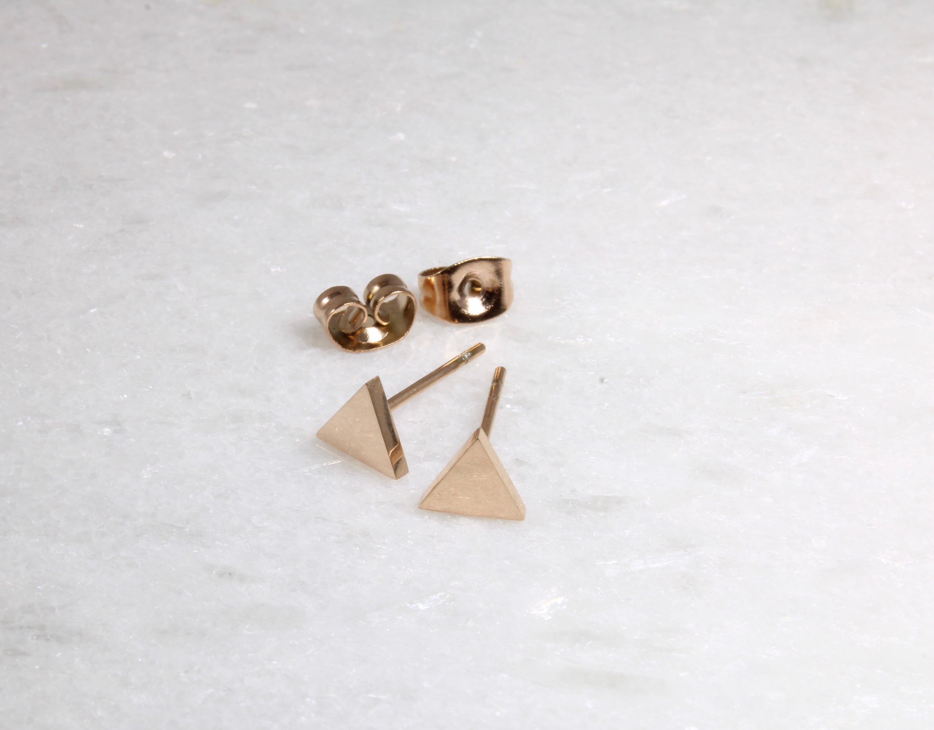 Gold Triangle Stud Earrings Rose Gold Triangle Earrings | Etsy