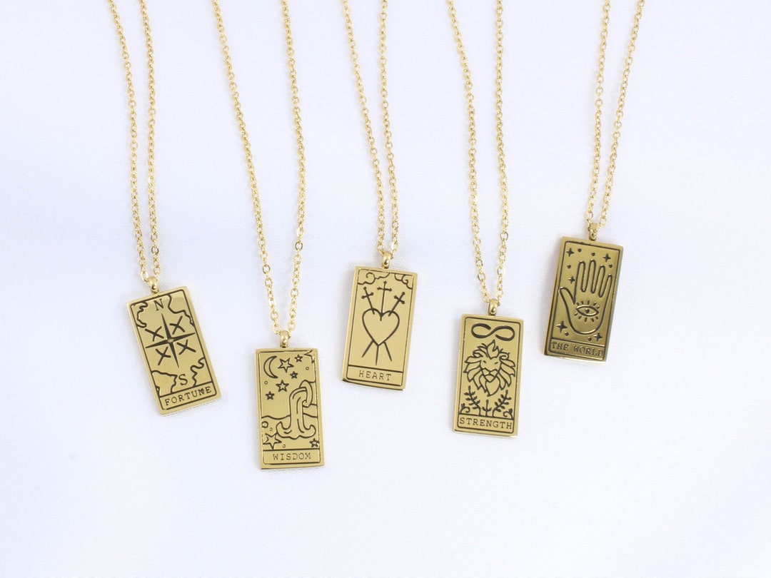 Gold Tarot Card Necklace - Gold Tarot Card Pendant - Good Luck, Fortune ...
