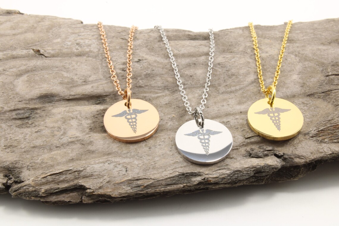 Caduceus Coin Necklace - Medical Alert ID Bracelet - Custom Pendant for ...