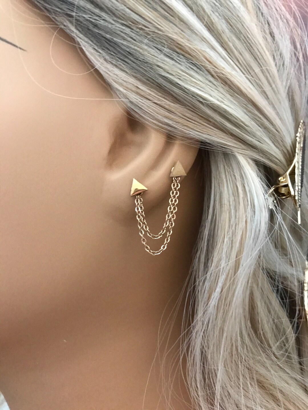 Ear Jacket Chain - Nose Chain - Double Earring Chain - Piercing Chain ...