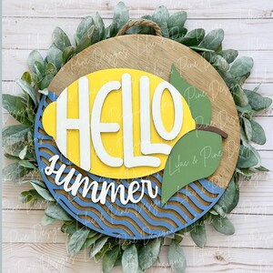 Hello Summer Door Hanger, Lemon Welcome Sign SVG, Lemon Round Sign ...