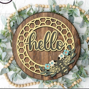 Hello Bee Honeycomb Sign, Spring Sign SVG, Bee SVG, Summer Decor ...