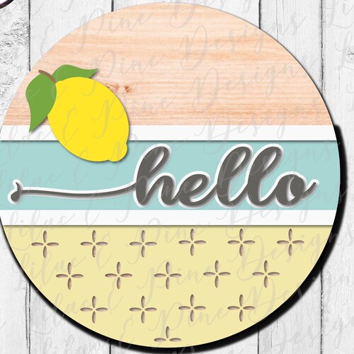 Hello Lemon Round Sign Summer Door Decor SVG Lemon SVG - Etsy