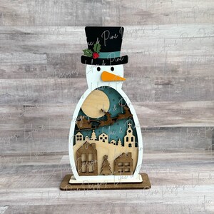 Snowman Shelf Sitter SVG, Layered Christmas Scene SVG, Laser Christmas ...