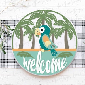 Parrot Welcome Sign SVG, Summer Door Hanger SVG, Tropical Decor Svg ...