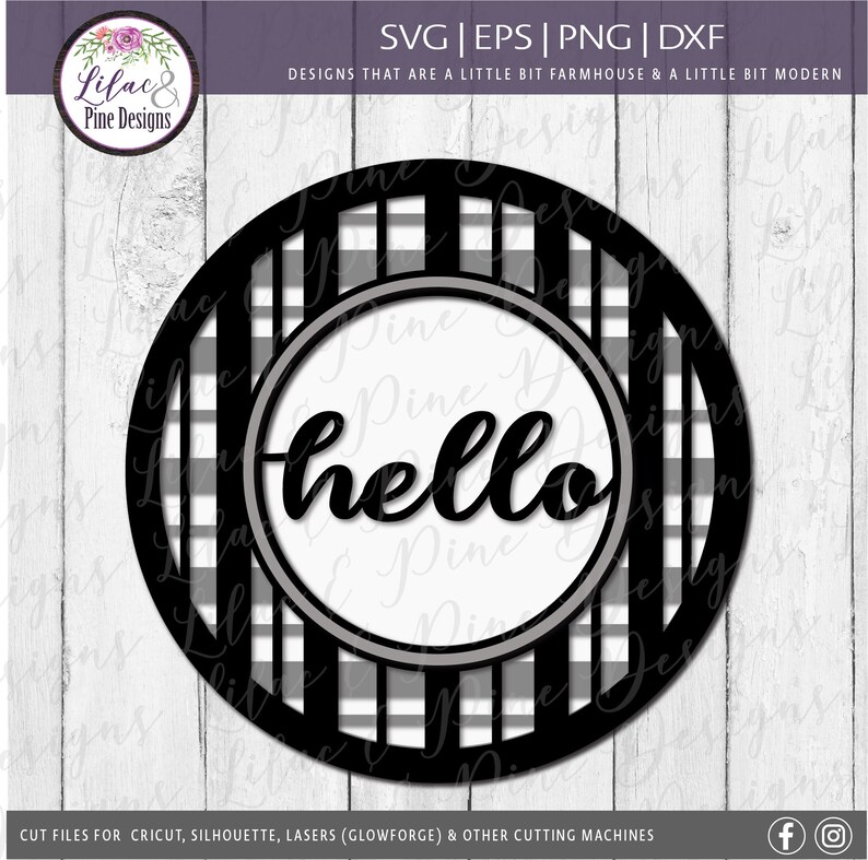 Hello Door Sign SVG, Hello Circle Sign SVG, Hello Circle SVG, Plaid ...
