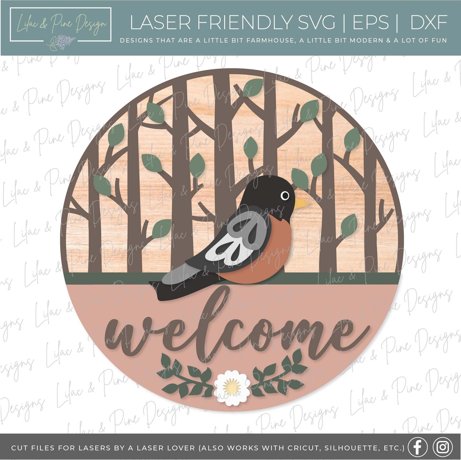 Spring Welcome Sign SVG, Robin Door Hanger, Bird Welcome SVG, Spring ...
