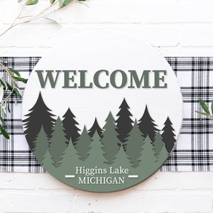 Forest Welcome Door Hanger SVG, Pine Tree Door Sign SVG, Cabin Decor ...