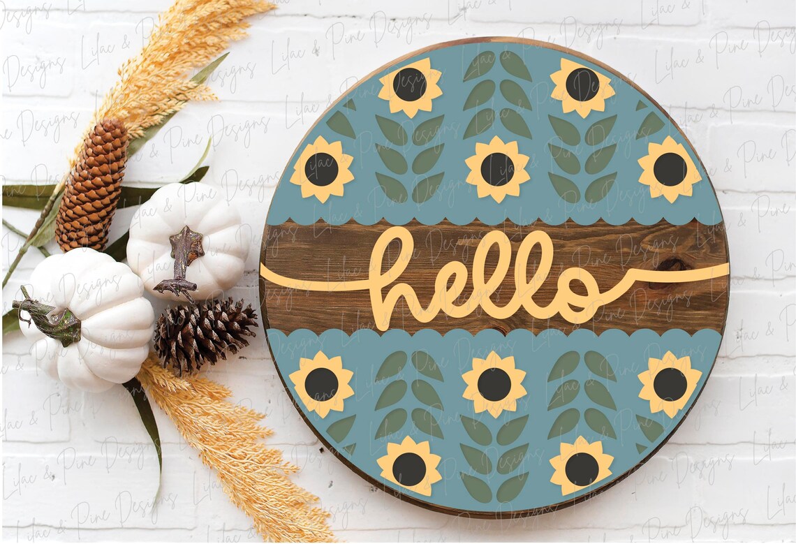 Hello Sunflower Door Hanger SVG Sunflower Welcome Sign SVG - Etsy
