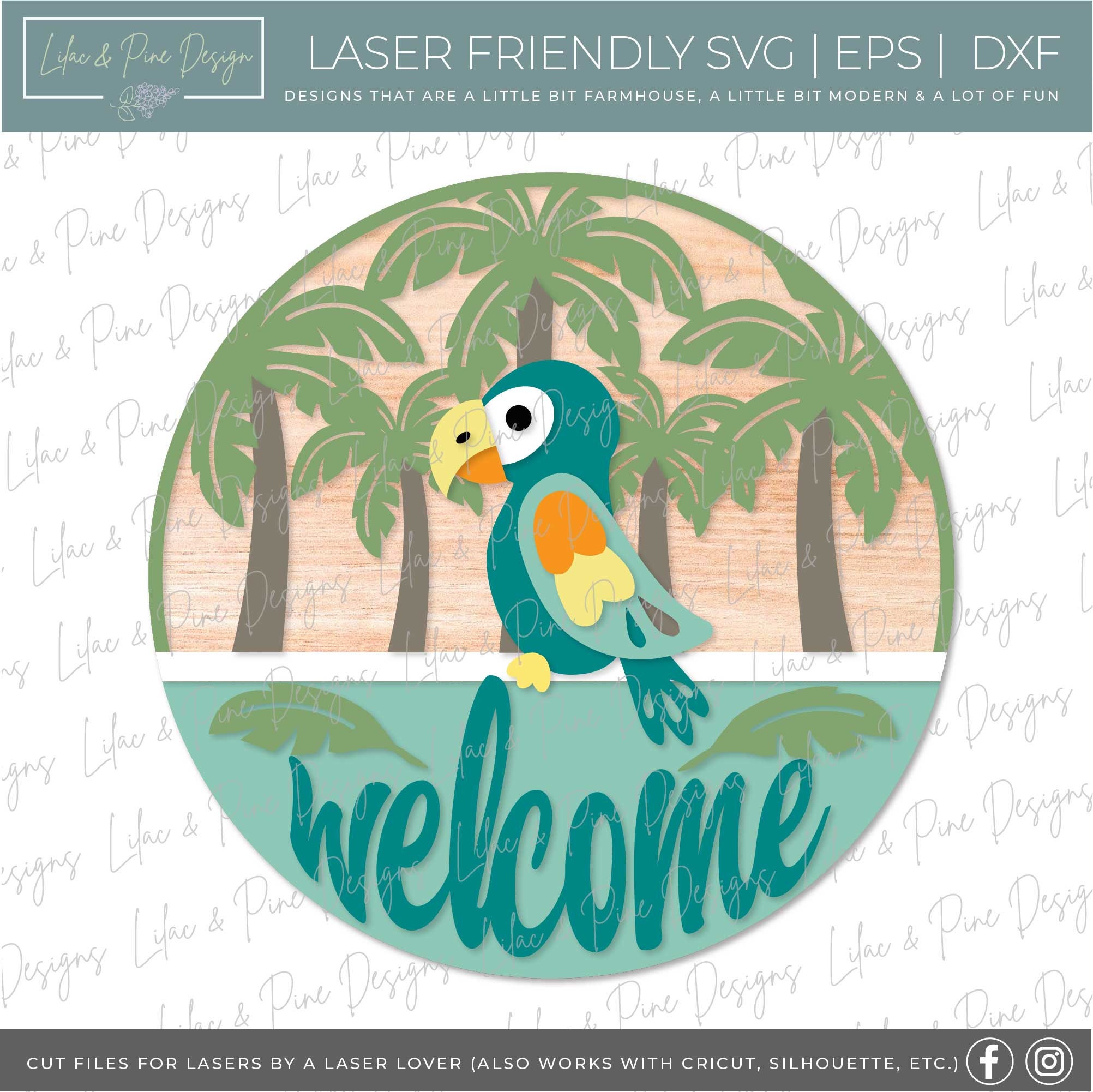 Parrot Welcome Sign SVG, Summer Door Hanger SVG, Tropical Decor Svg ...