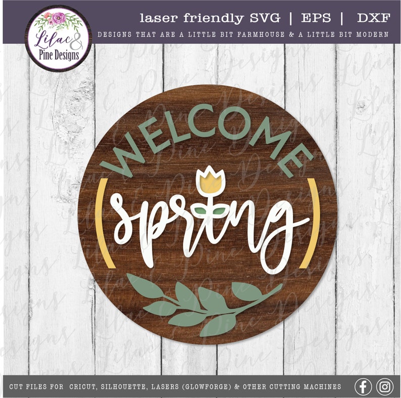 Welcome Spring Round Sign SVG Spring Floral Door Round SVG - Etsy