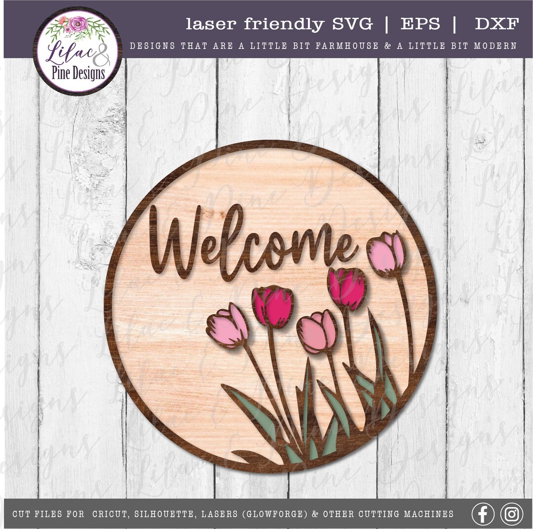 Welcome Spring Round Sign SVG, Spring Floral Door Round SVG, Tulip Svg ...