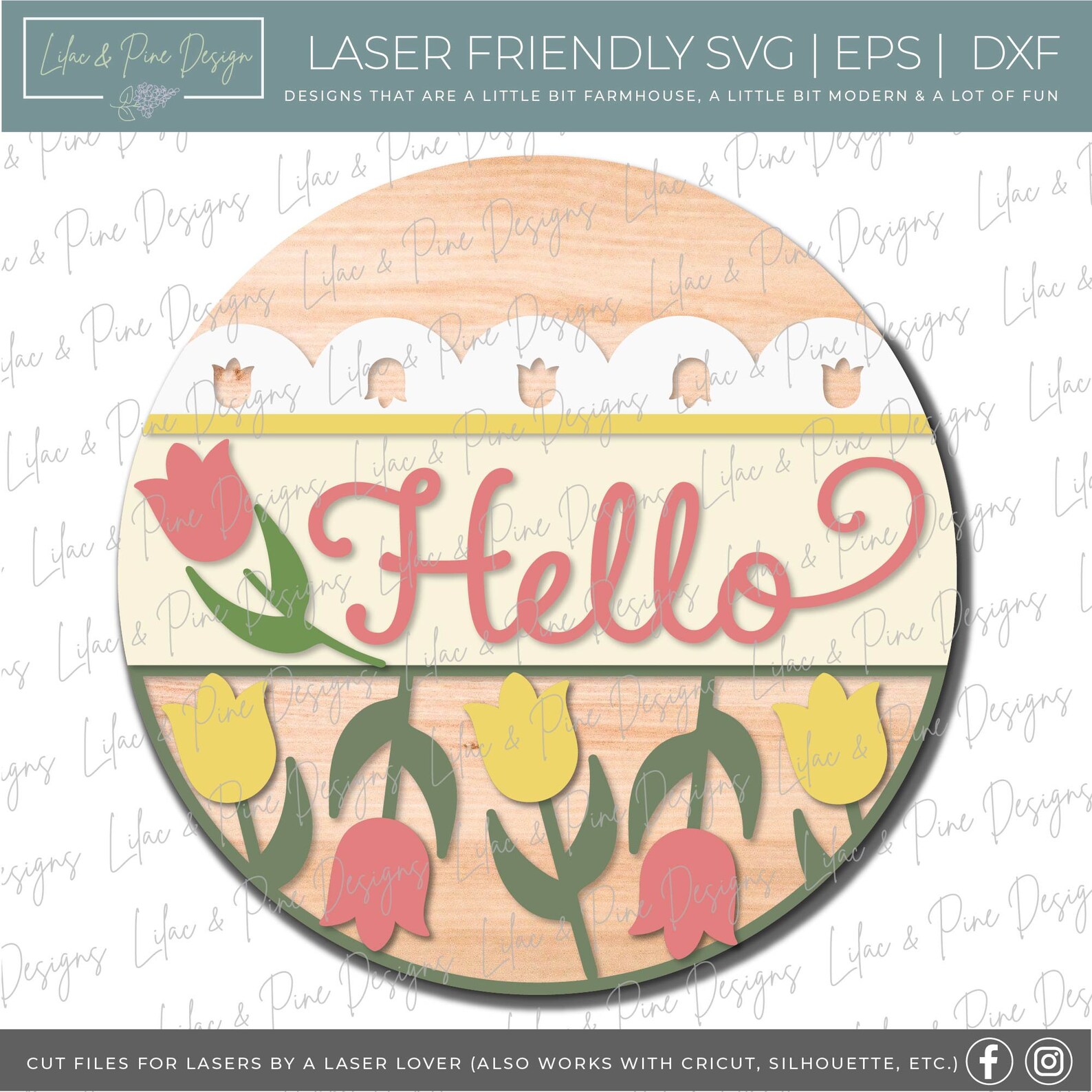 Hello Tulip Door Hanger SVG Spring Porch Sign Tulip Svg - Etsy