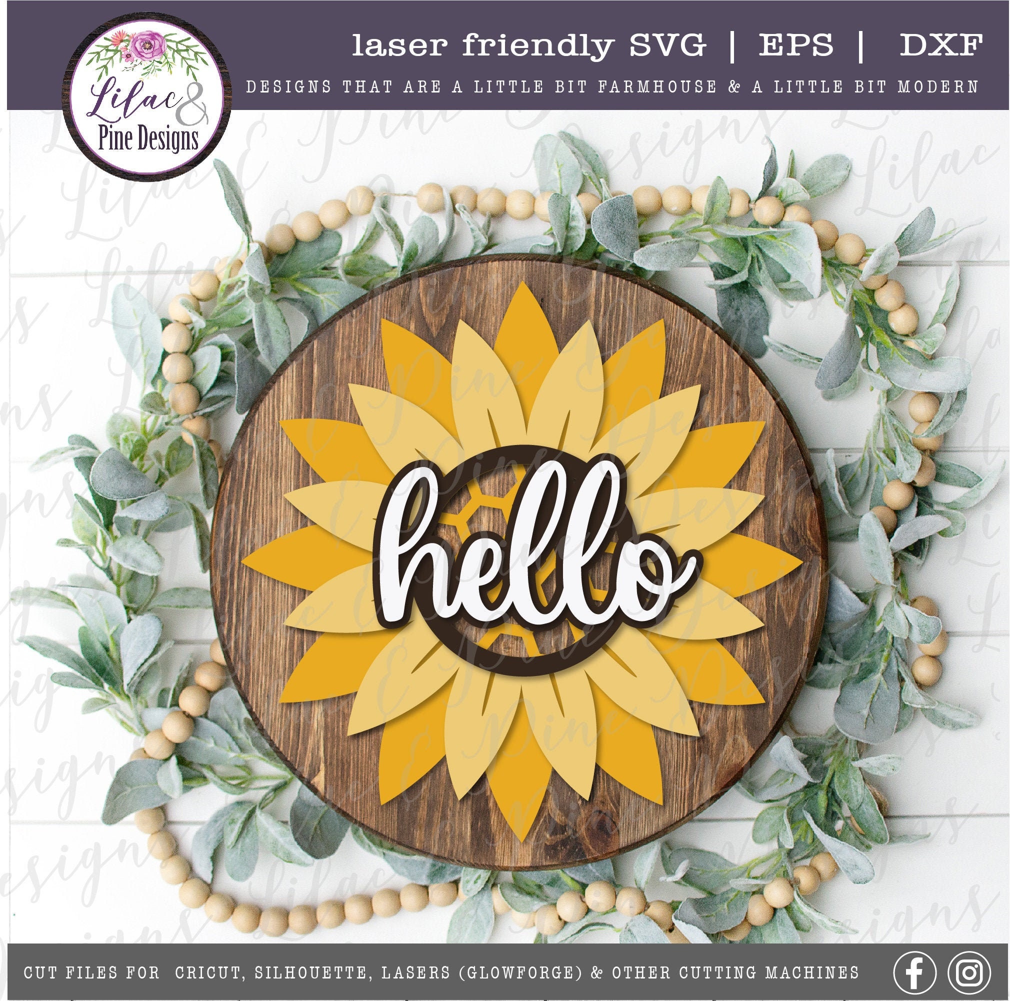 Sunflower Honeycomb Hello Sign Summer Decor Welcome SVG | Etsy