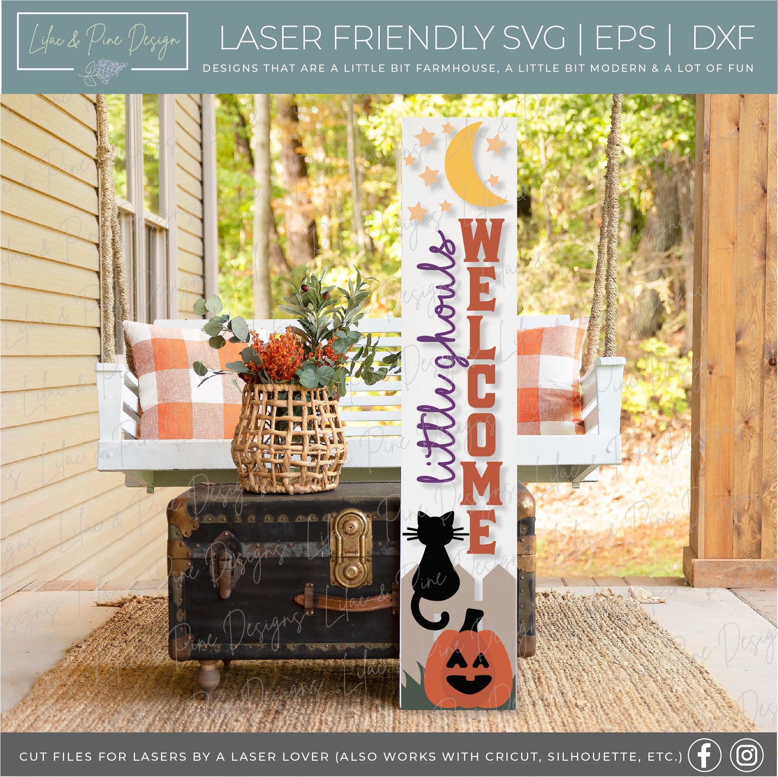 Halloween Night Porch Sign SVG, Little Ghouls Porch Sign SVG, Black Cat ...