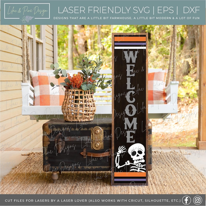 Halloween Welcome Sign SVG, Skeleton Porch Sign SVG, Skeleton Vertical ...