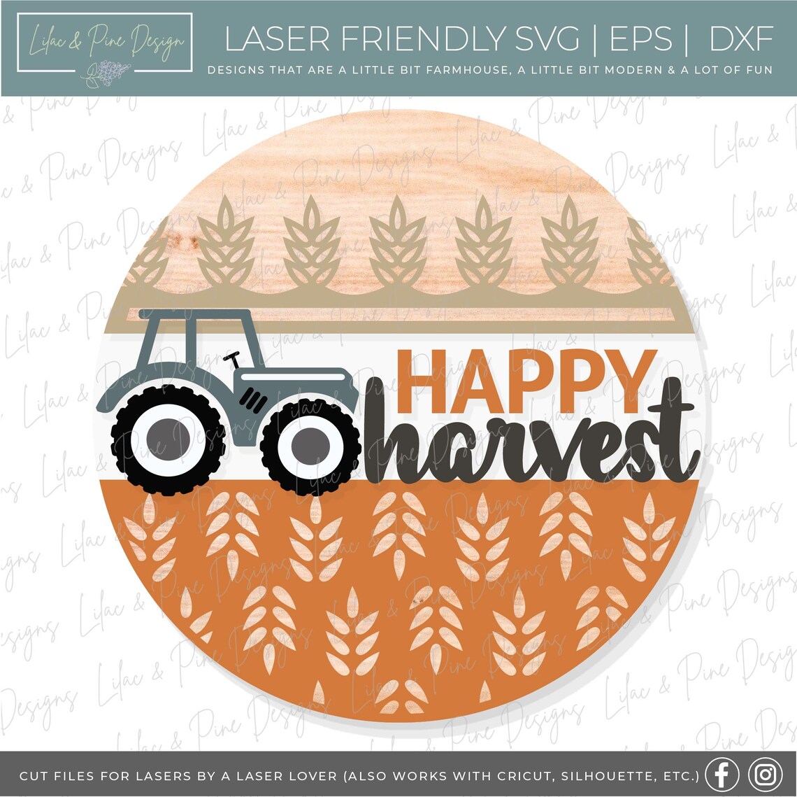 Happy Harvest Door Hanger SVG, Fall Welcome Sign SVG, Tractor Round ...