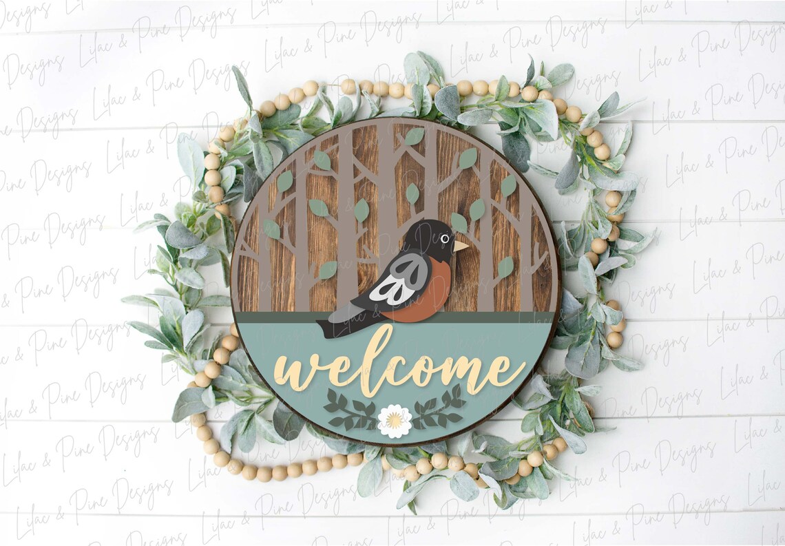 Spring Welcome Sign SVG, Robin Door Hanger, Bird Welcome SVG, Spring ...