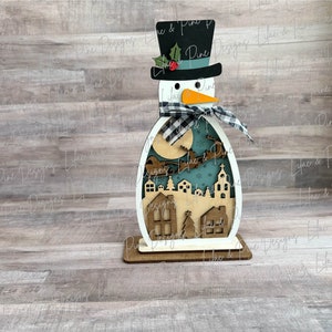 Snowman Shelf Sitter SVG, Layered Christmas Scene SVG, Laser Christmas ...