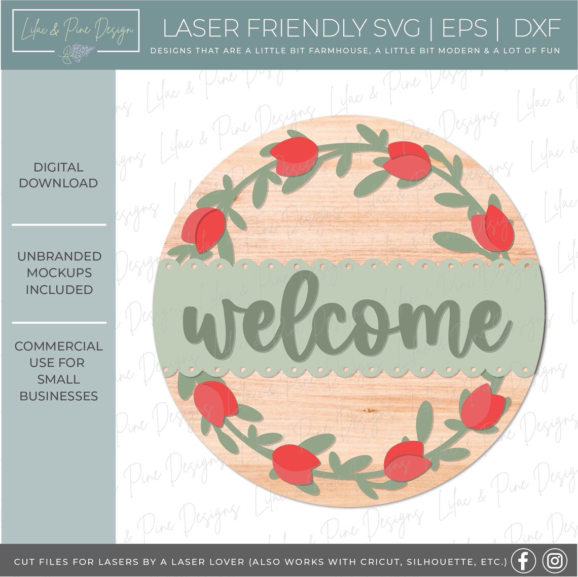 Spring Tulip Welcome Sign SVG, Tulip Door Hanger, Flower Welcome SVG ...