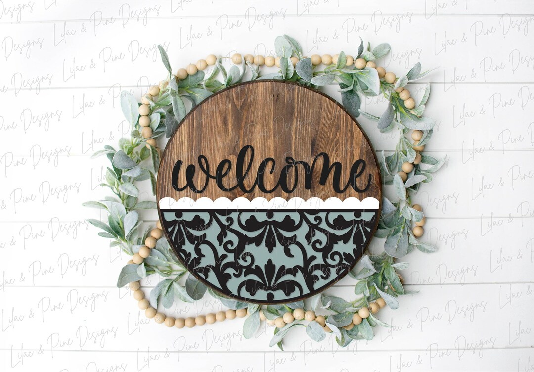 Elegant Welcome Sign SVG, Flourish Door Hanger SVG, Everyday Round ...