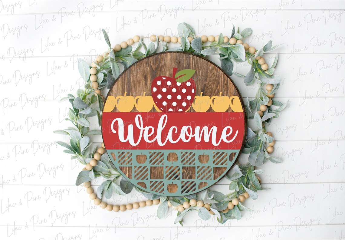 Apple Welcome Door Hanger SVG Fall Welcome Sign SVG Plaid - Etsy