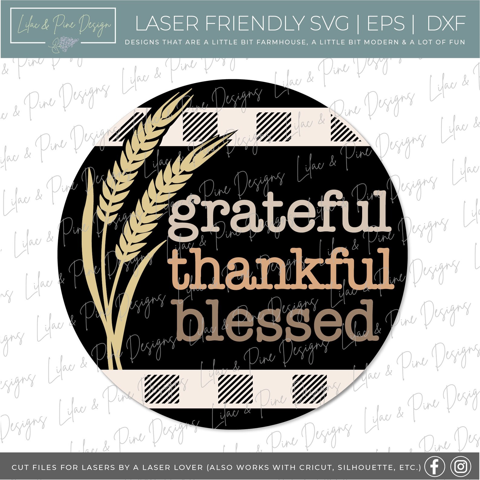 Grateful Thankful Blessed Sign Thanksgiving Door Round SVG - Etsy