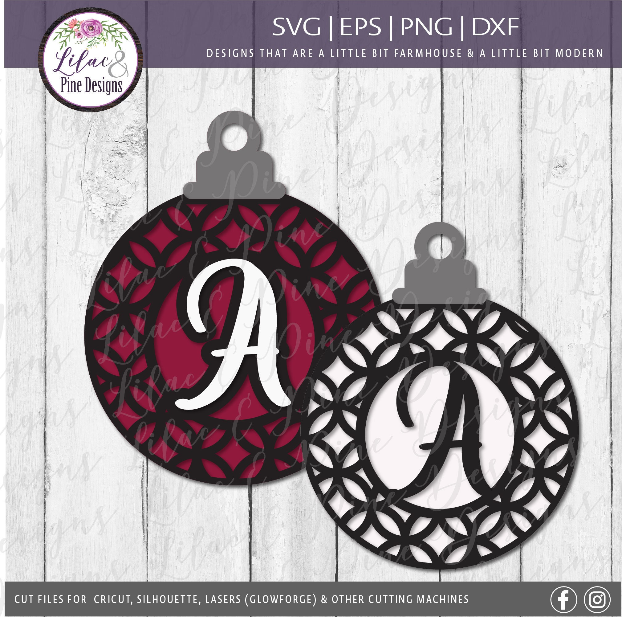 Christmas Ornament Monogram Set SVG, Personalized Ornament SVG, Initial ...