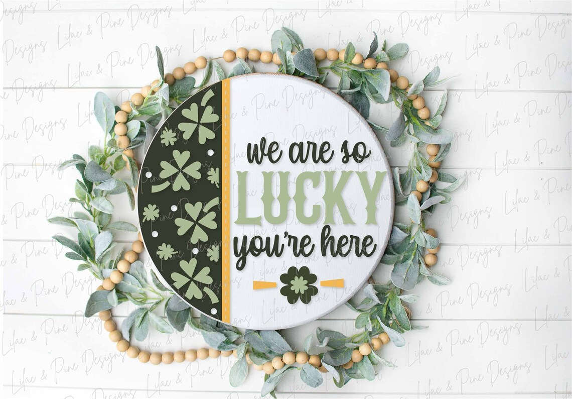 Lucky Sign SVG St Patricks Day Door Hanger Shamrock Welcome - Etsy