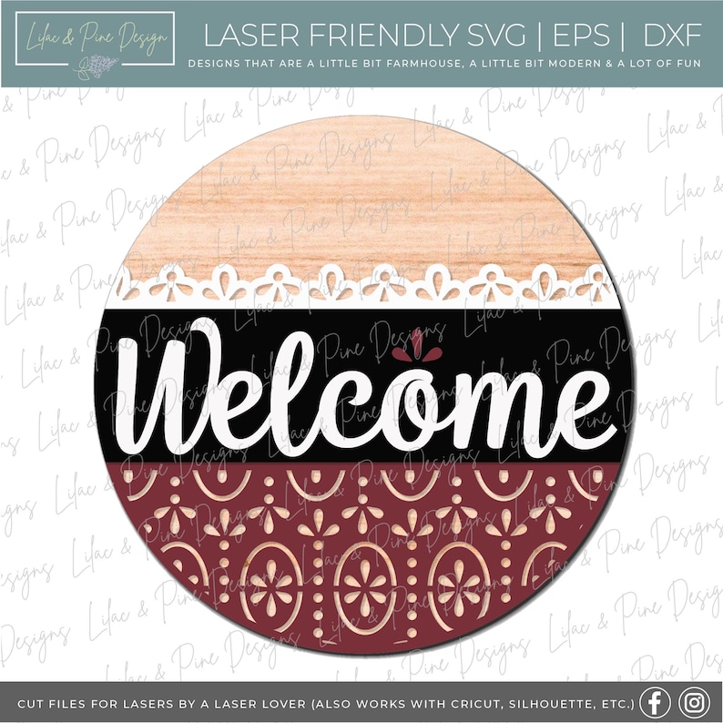 Welcome Door Sign SVG, Vintage Pattern Door Hanger, Welcome Door Hanger ...