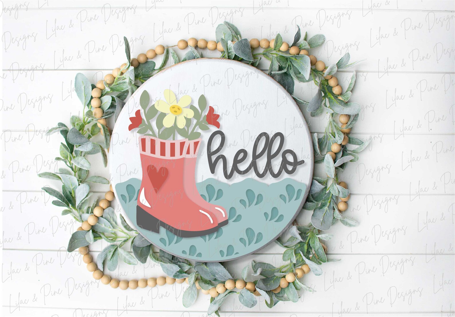 Spring Welcome Sign SVG, Rain Boot Door Hanger, Floral Hello Sign SVG ...